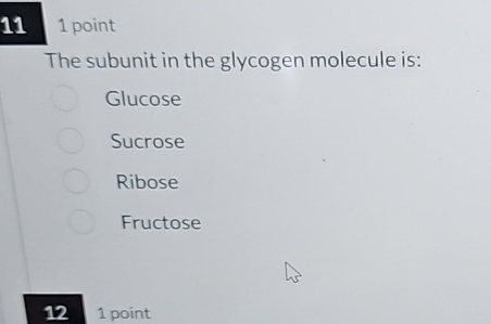 Solved 111 ﻿pointThe subunit in the glycogen molecule | Chegg.com