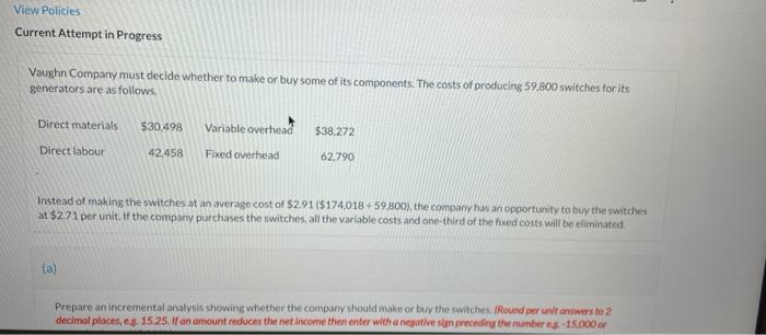 Solved View Policies Current Attempt in Progress Vaughn | Chegg.com