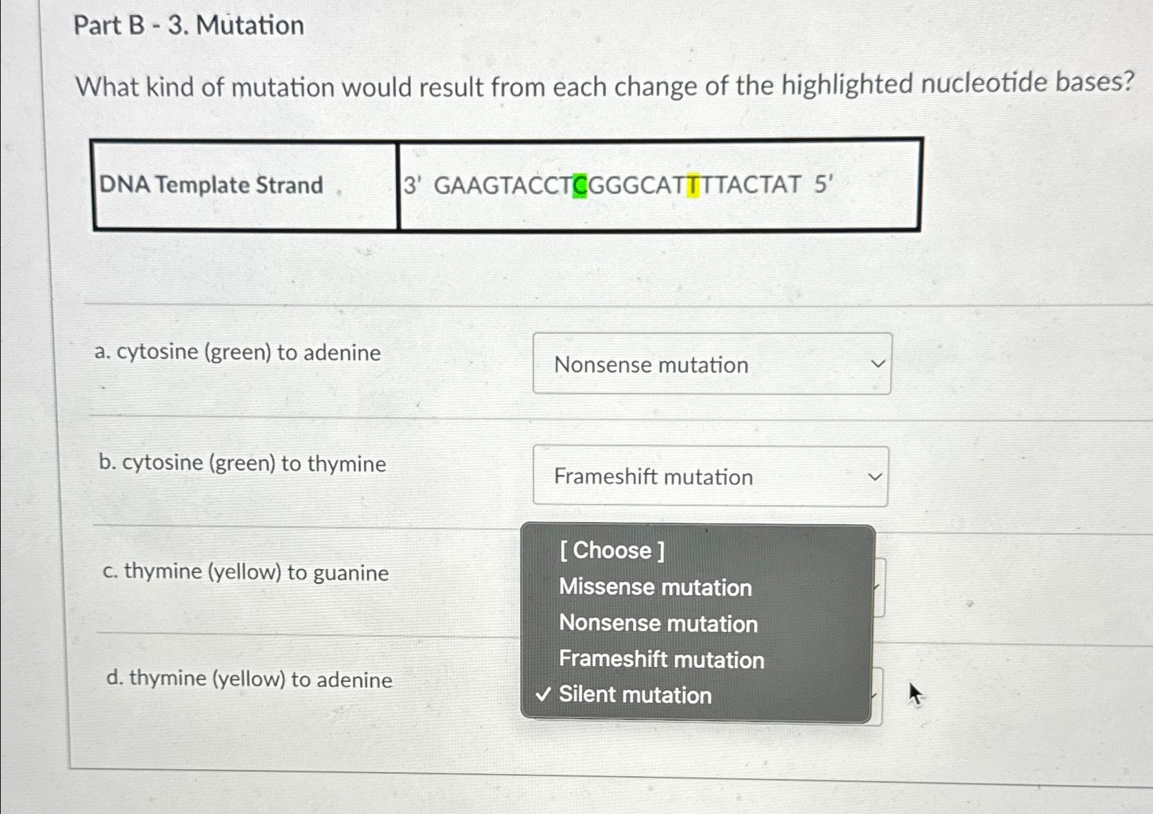 Solved Part B - 3. ﻿MutationWhat kind of mutation would | Chegg.com