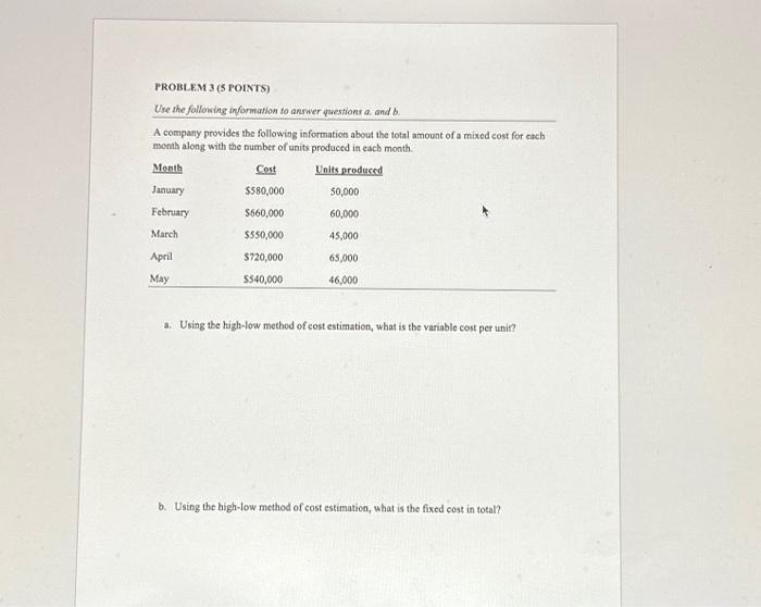 Solved PROBLEM 3 (5 POINTS) Use the following information to | Chegg.com