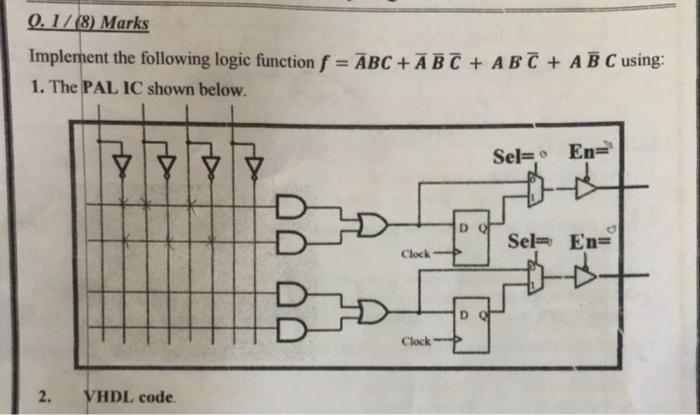 Solved O. 1/(8) Marks Implement the following logic function | Chegg.com