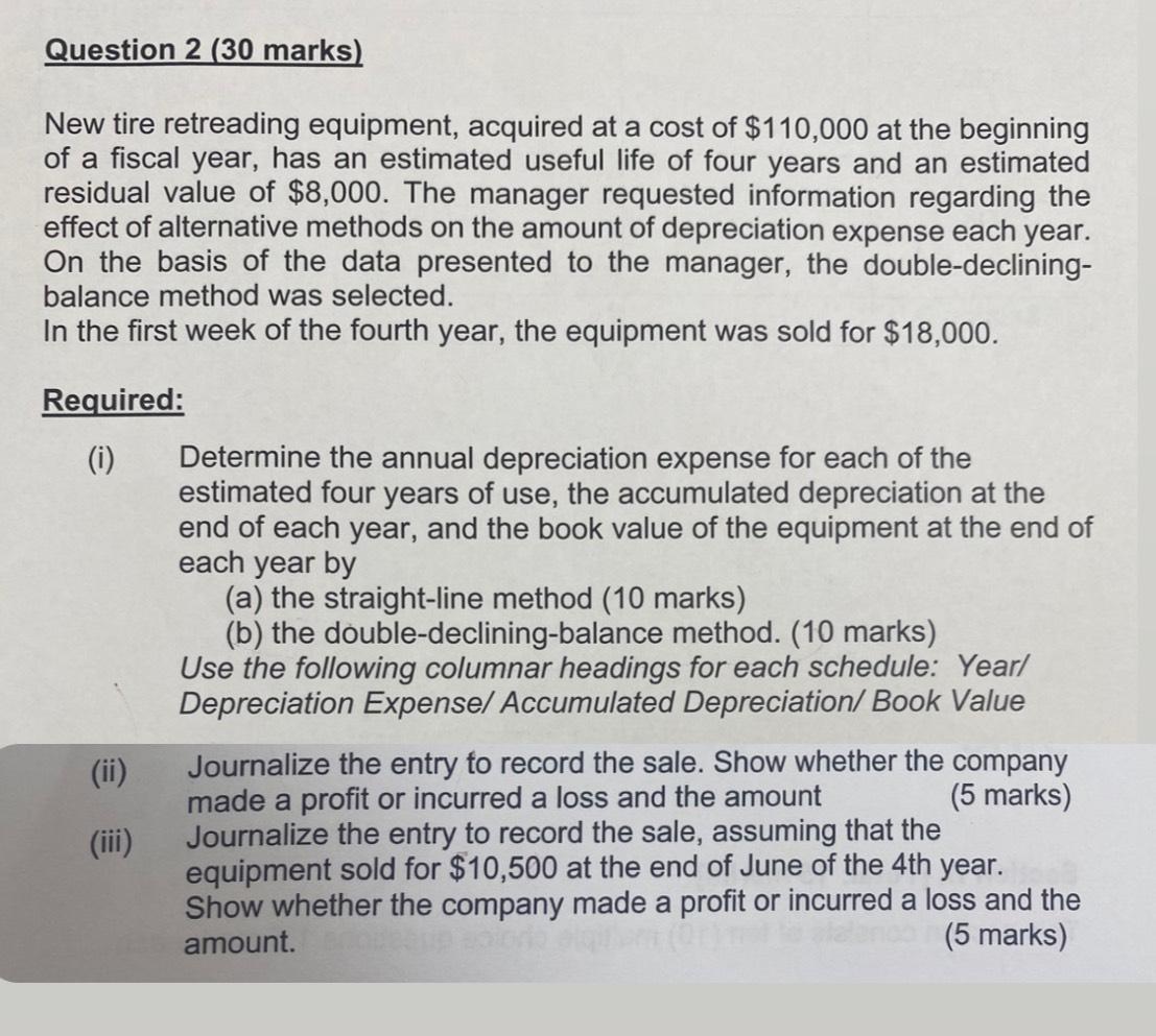 Solved Question 2 (30 ﻿marks)New tire retreading equipment, | Chegg.com