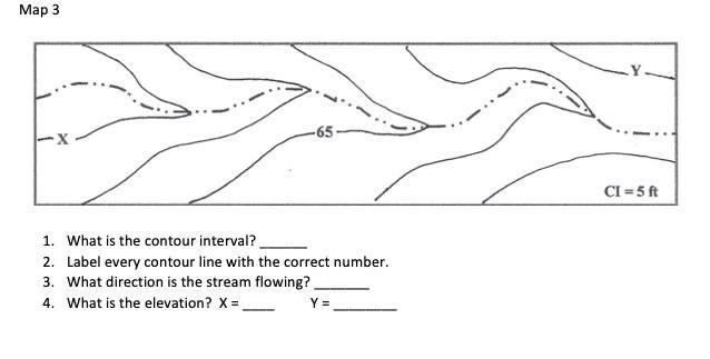 Solved Map 5: Contour this stream map. Label every line with | Chegg.com