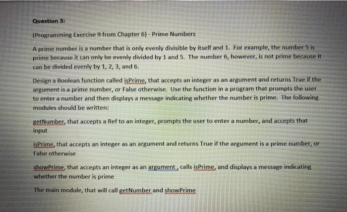 Solved Question 3: (Programming Exercise 9 from Chapter 6) - | Chegg.com