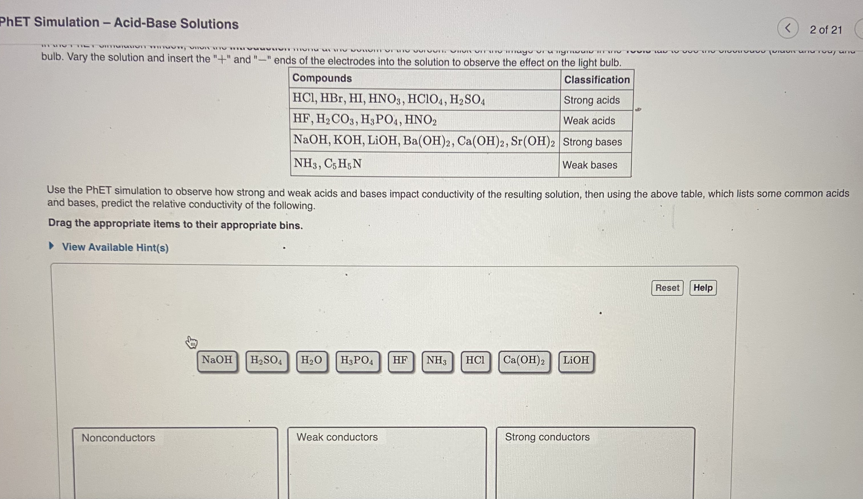 Solved PhET Simulation - ﻿Acid-Base Solutionsbulb. Vary the | Chegg.com