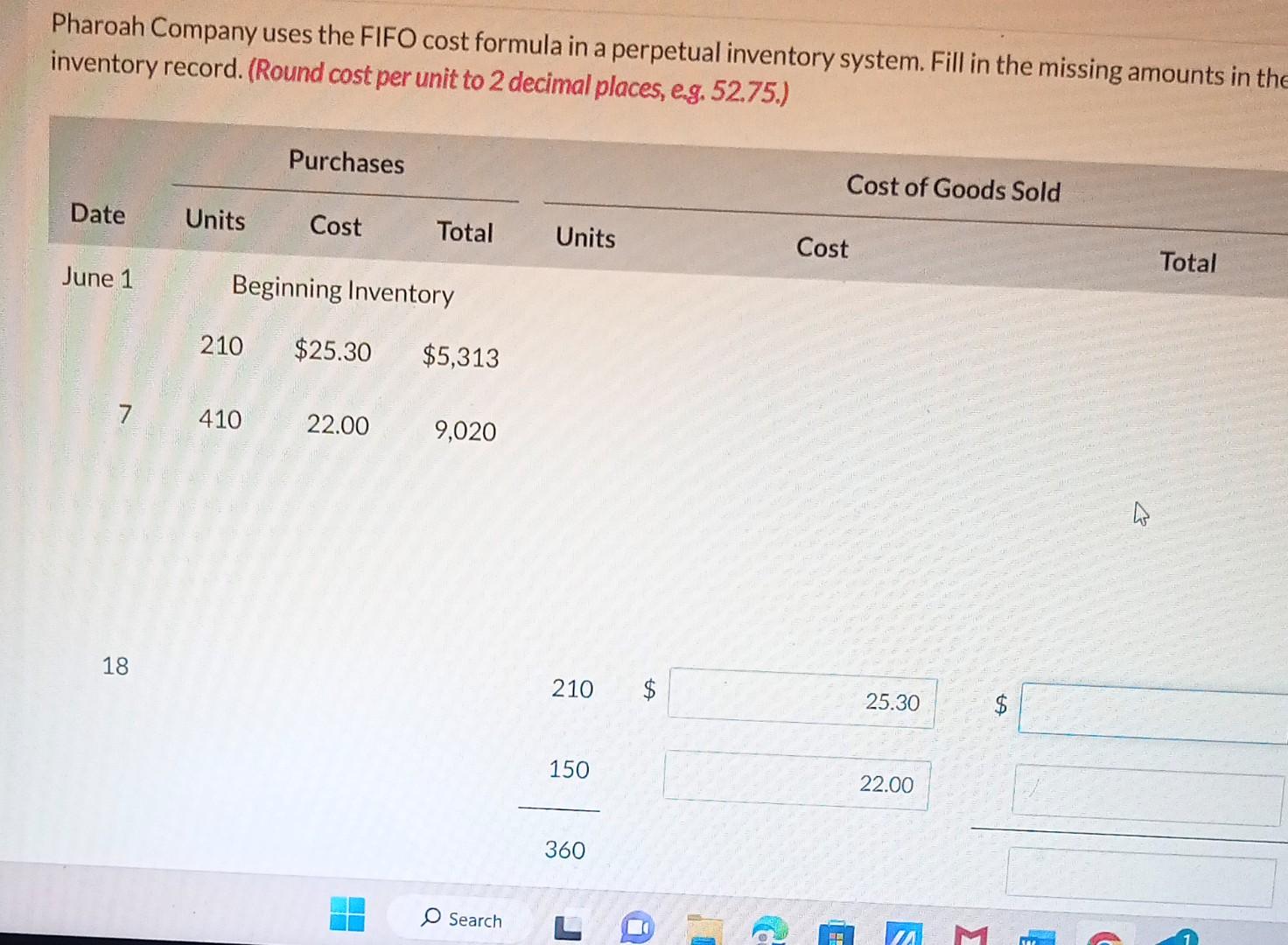 Solved Pharoah Company uses the FIFO cost formula in a | Chegg.com