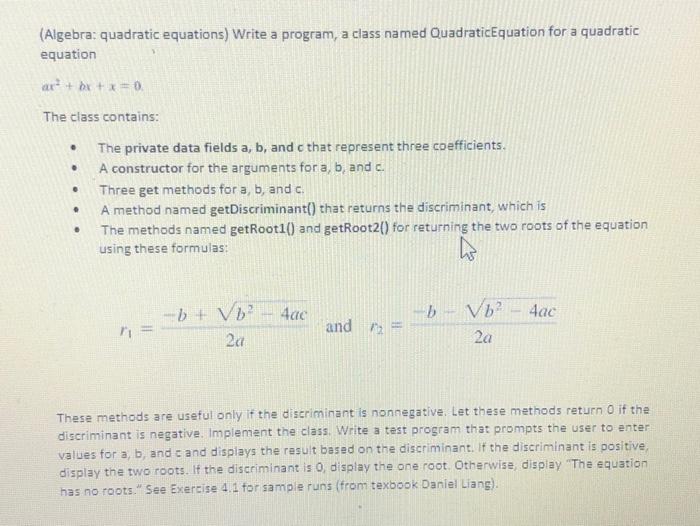 Solved (Algebra: quadratic equations) Write a program, a | Chegg.com