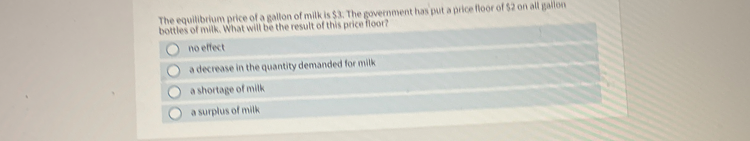 Solved The equilibrim price of a gallon of milk is $3. ﻿The | Chegg.com