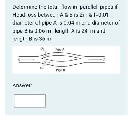 Solved Determine the total flow in parallel pipes if Head | Chegg.com
