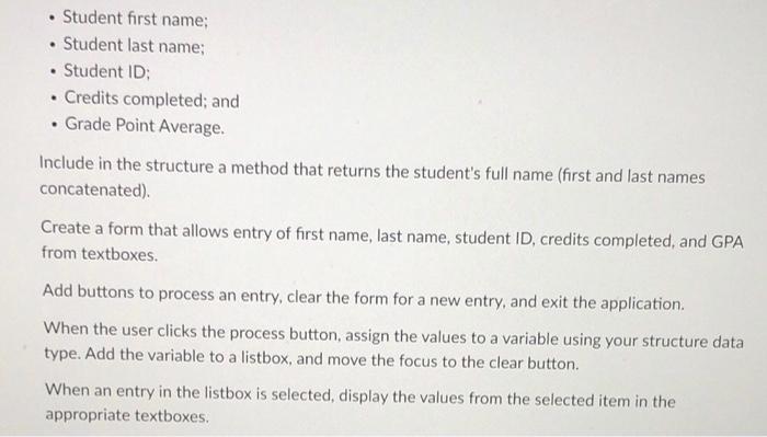 Solved Student first name; • Student last name; • Student | Chegg.com