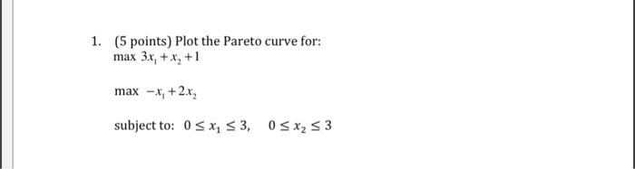 Solved 1. (5 points) Plot the Pareto curve for: max3x1+x2+1 | Chegg.com