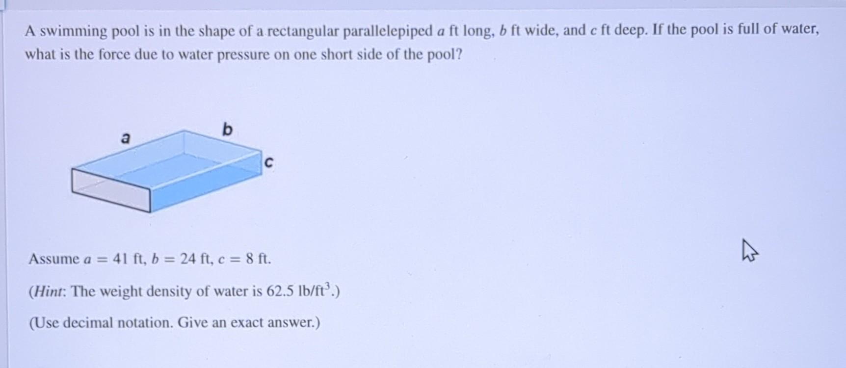 Solved A swimming pool is in the shape of a rectangular | Chegg.com