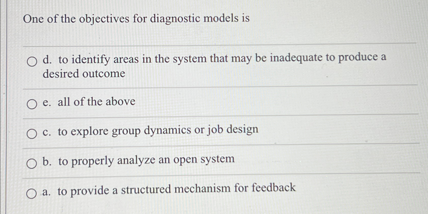 Solved One of the objectives for diagnostic models isd. ﻿to | Chegg.com