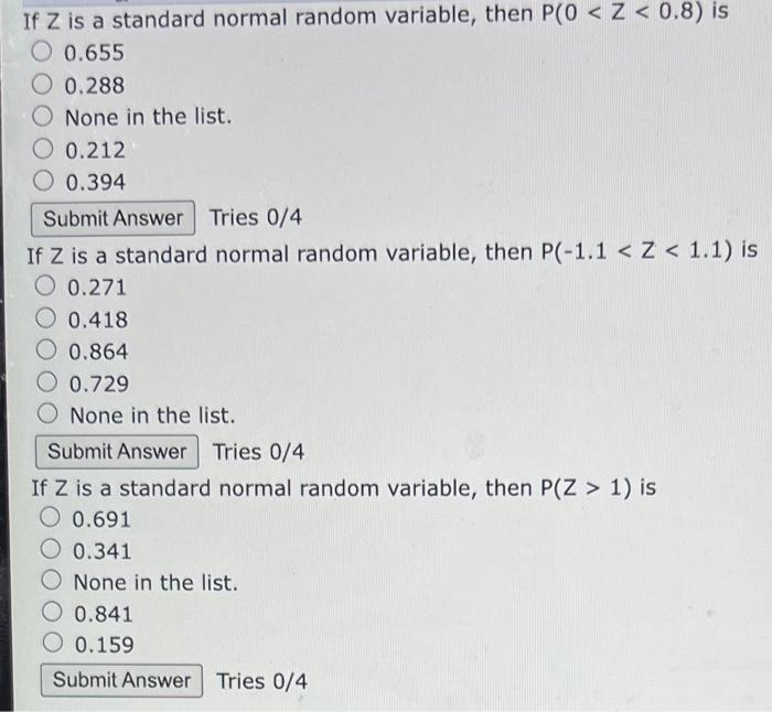Solved If Z is a standard normal random variable, then P(01) | Chegg.com