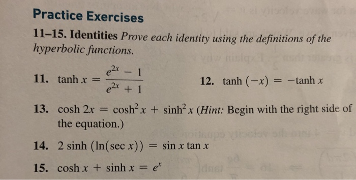 Solved Practice Exercises 11-15. Identities Prove each | Chegg.com