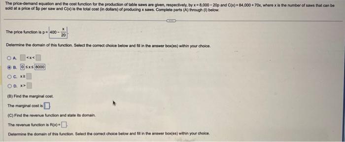 Solved The price-dernand equation and the cost function for | Chegg.com