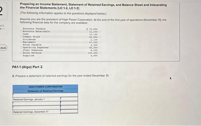 Preparing an Income Statement, Statement of Retained | Chegg.com