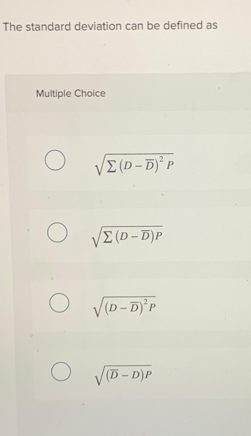 Solved The standard deviation can be defined asMultiple | Chegg.com
