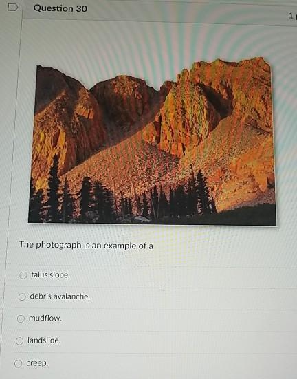 Solved Question 30 1 The photograph is an example of a talus | Chegg.com