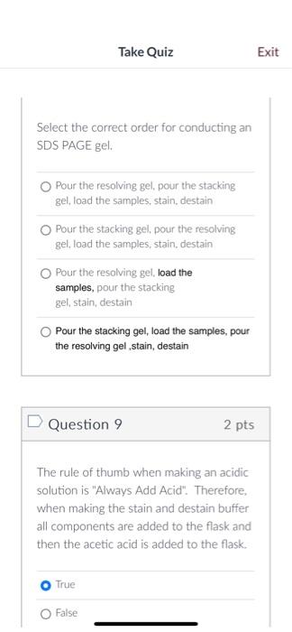 Solved Select the correct order for conducting an SDS PAGE | Chegg.com