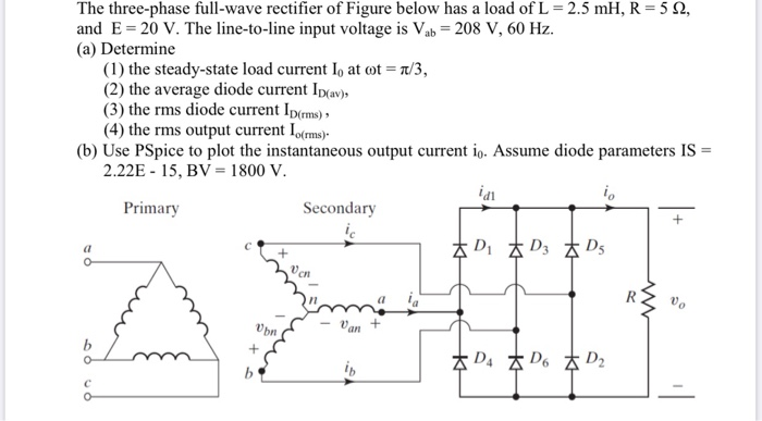 Solved The three-phase full-wave rectifier of Figure below | Chegg.com