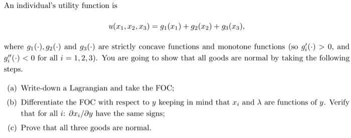 Solved An individual's utility function is | Chegg.com