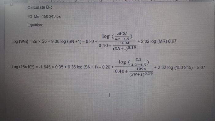 Calculate D1: E3=Mr= 5000 psi Equation: ) APSI log | Chegg.com