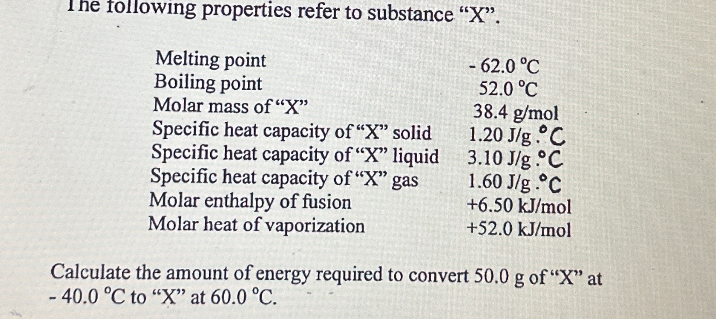 Solved The tollowing properties refer to substance | Chegg.com