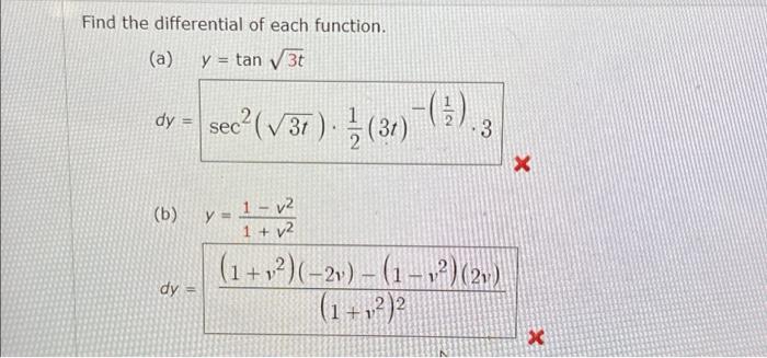 Solved Find the differential of each function. (a) | Chegg.com