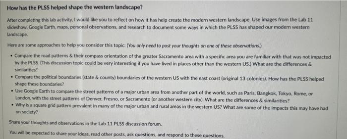 Solved How has the PLSS helped shape the western landscape? | Chegg.com