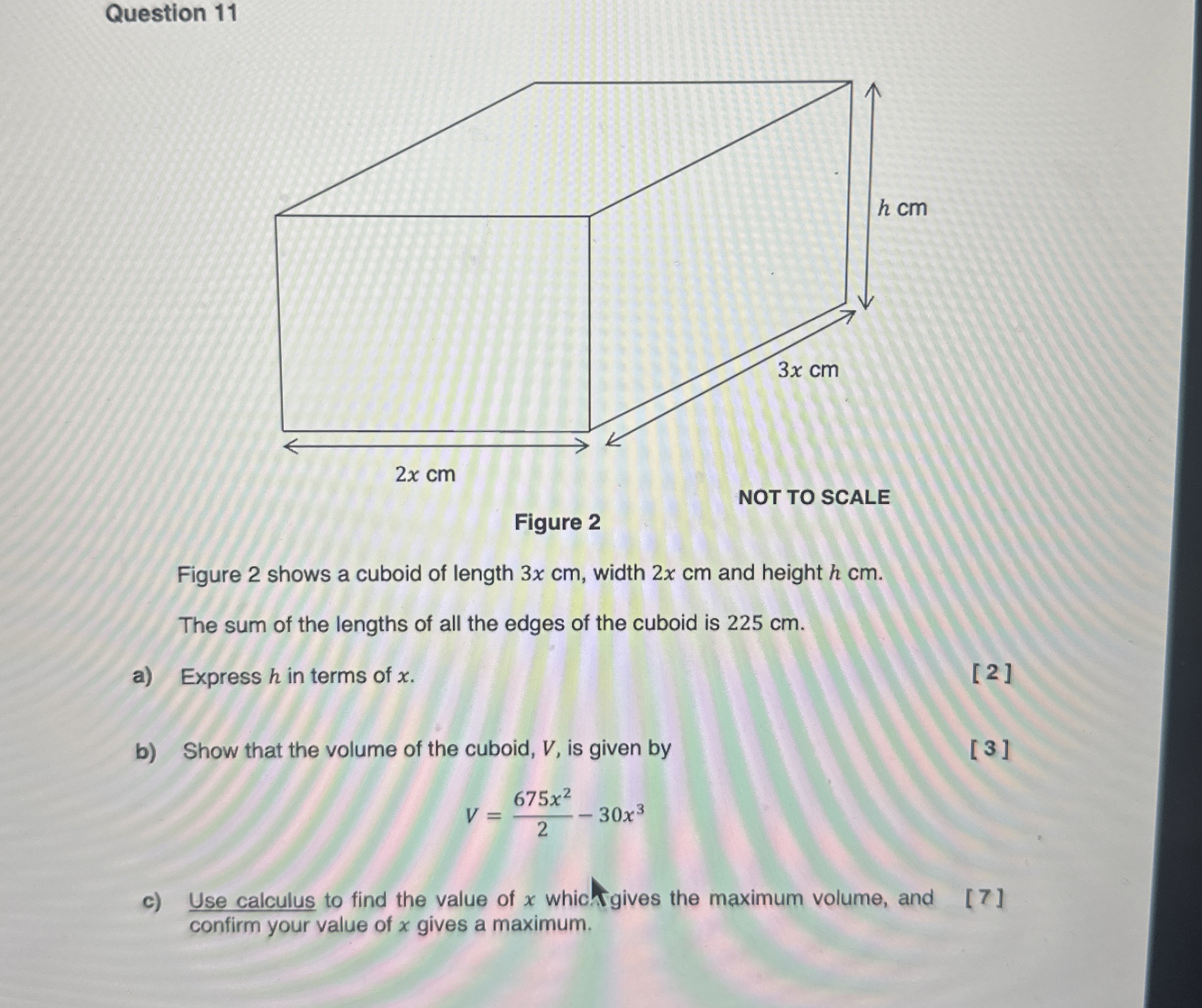 Solved Question 11Figure 2 ﻿shows a cuboid of length 3xcm, | Chegg.com