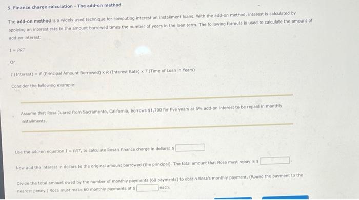 Solved 5. Finance charge calculation - The add-on method The | Chegg.com
