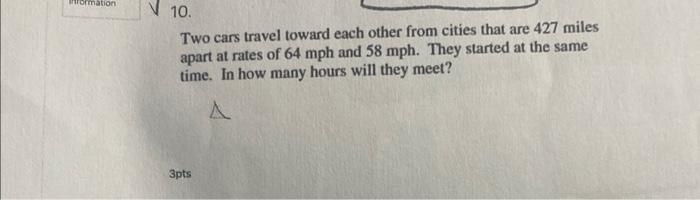 Solved Two cars travel toward each other from cities that | Chegg.com