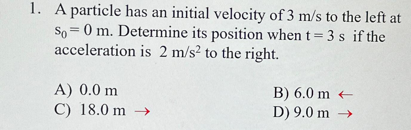 Solved A particle has an initial velocity of 3ms ﻿to the | Chegg.com