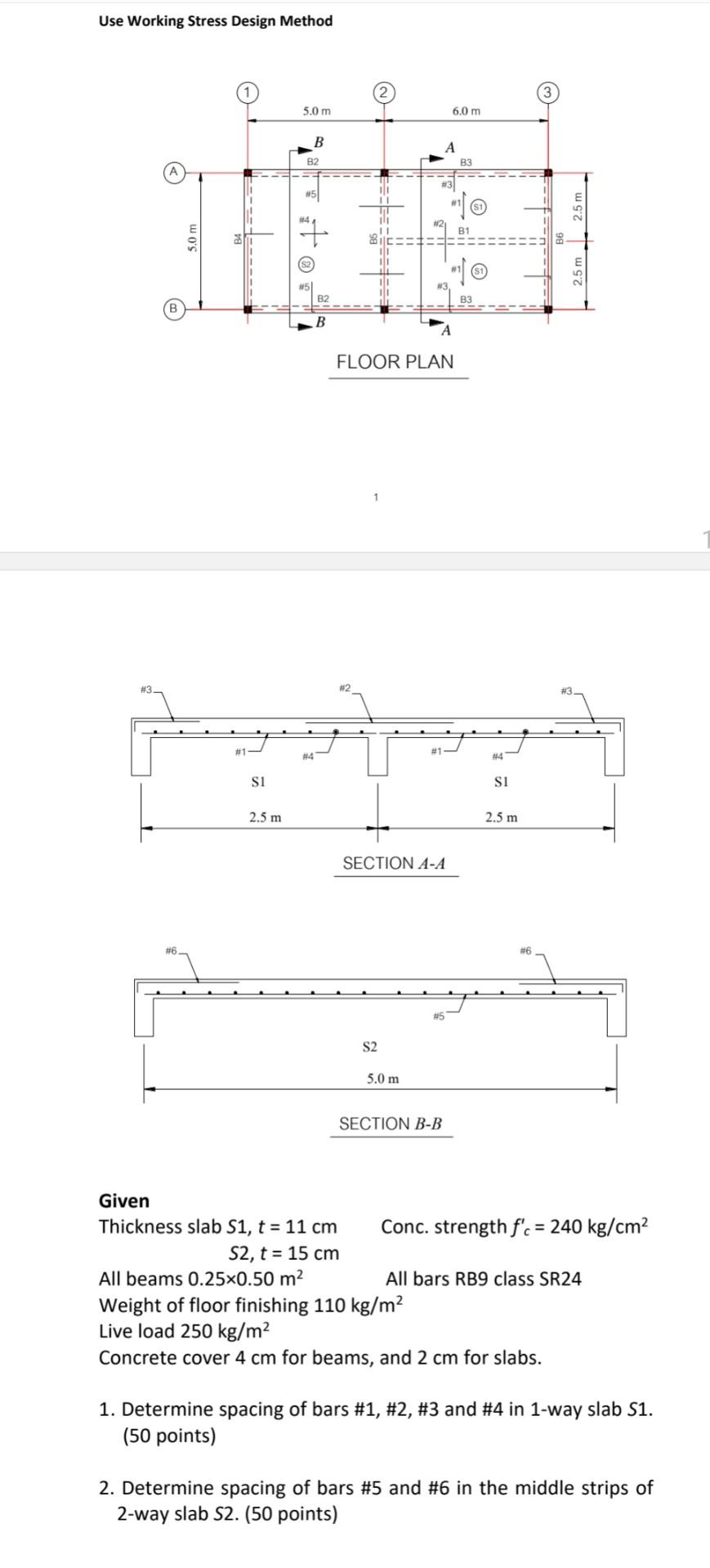 Solved Use Working Stress Design Method 5.0 m 6.0 m B A B3 | Chegg.com