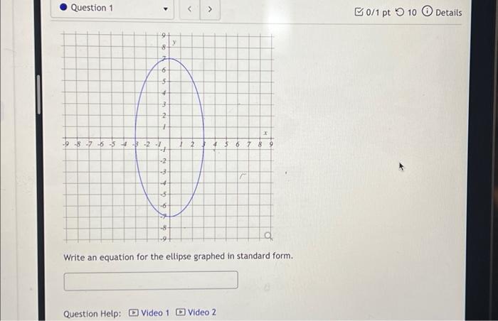Solved Write an equation for the ellipse graphed in standard | Chegg.com