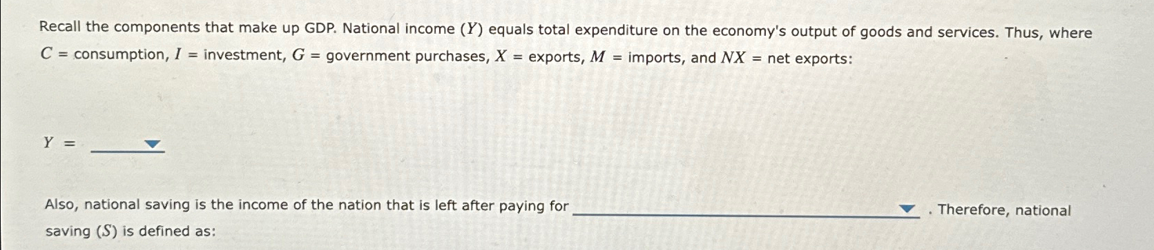 Solved Recall the components that make up GDP. ﻿National | Chegg.com