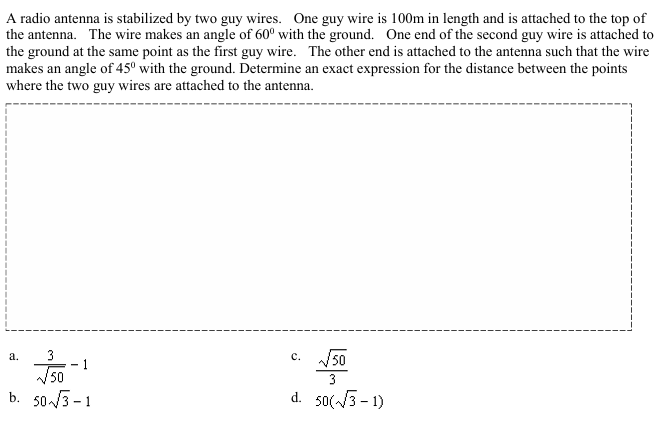 Solved A radio antenna is ﻿stabilized by ﻿two guy wires. One | Chegg.com