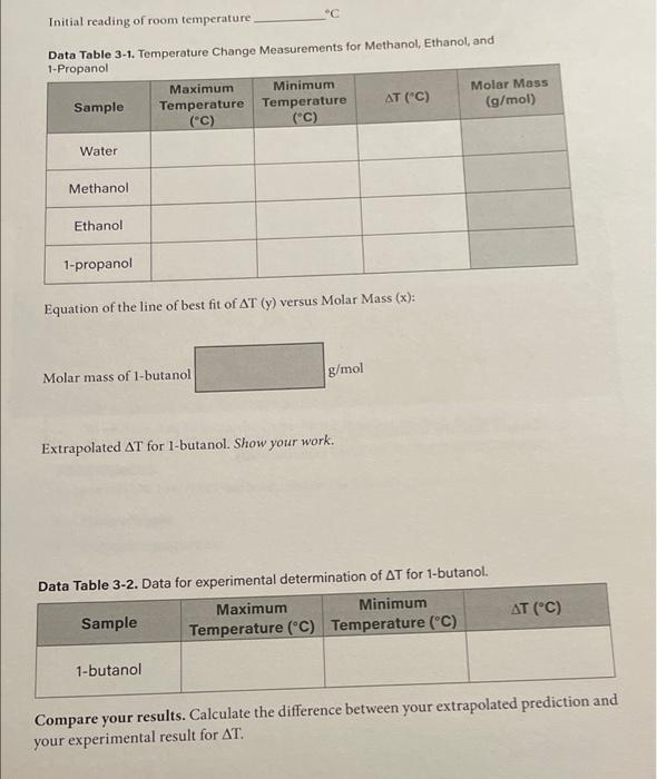 Initial reading of room temperature Data Table 3-1. | Chegg.com