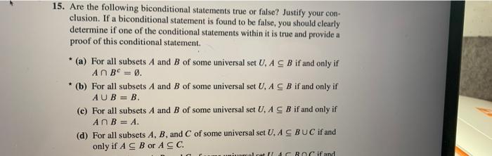 Solved 15. Are the following biconditional statements true | Chegg.com