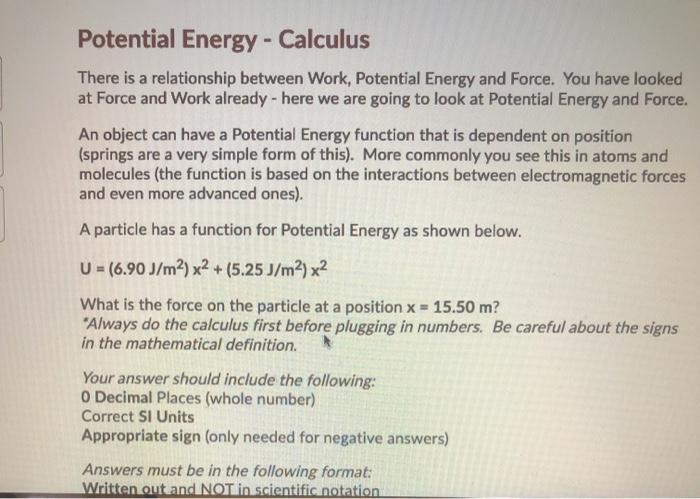Solved Potential Energy - Calculus There is a relationship | Chegg.com