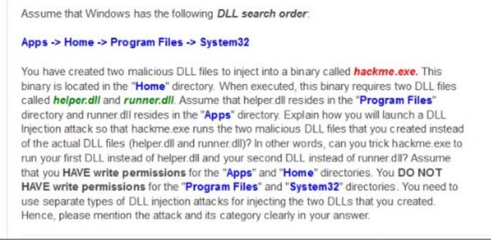 Assume that Windows has the following DLL search | Chegg.com