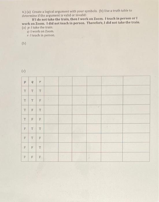 Solved 4.) (a) Create a logical argument with your symbols. | Chegg.com