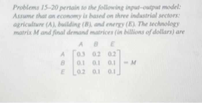 Solved Problems 15−20 pertain to the following input-output | Chegg.com