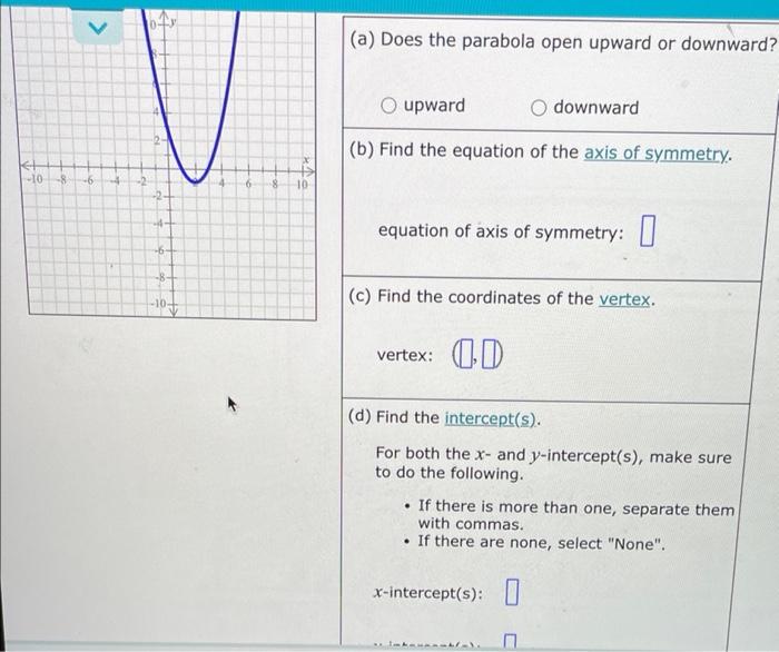 Solved (a) Does the parabola open upward or downward? O | Chegg.com