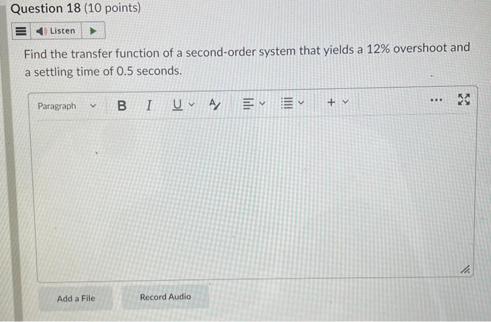 Solved Find the transfer function of a second-order system | Chegg.com