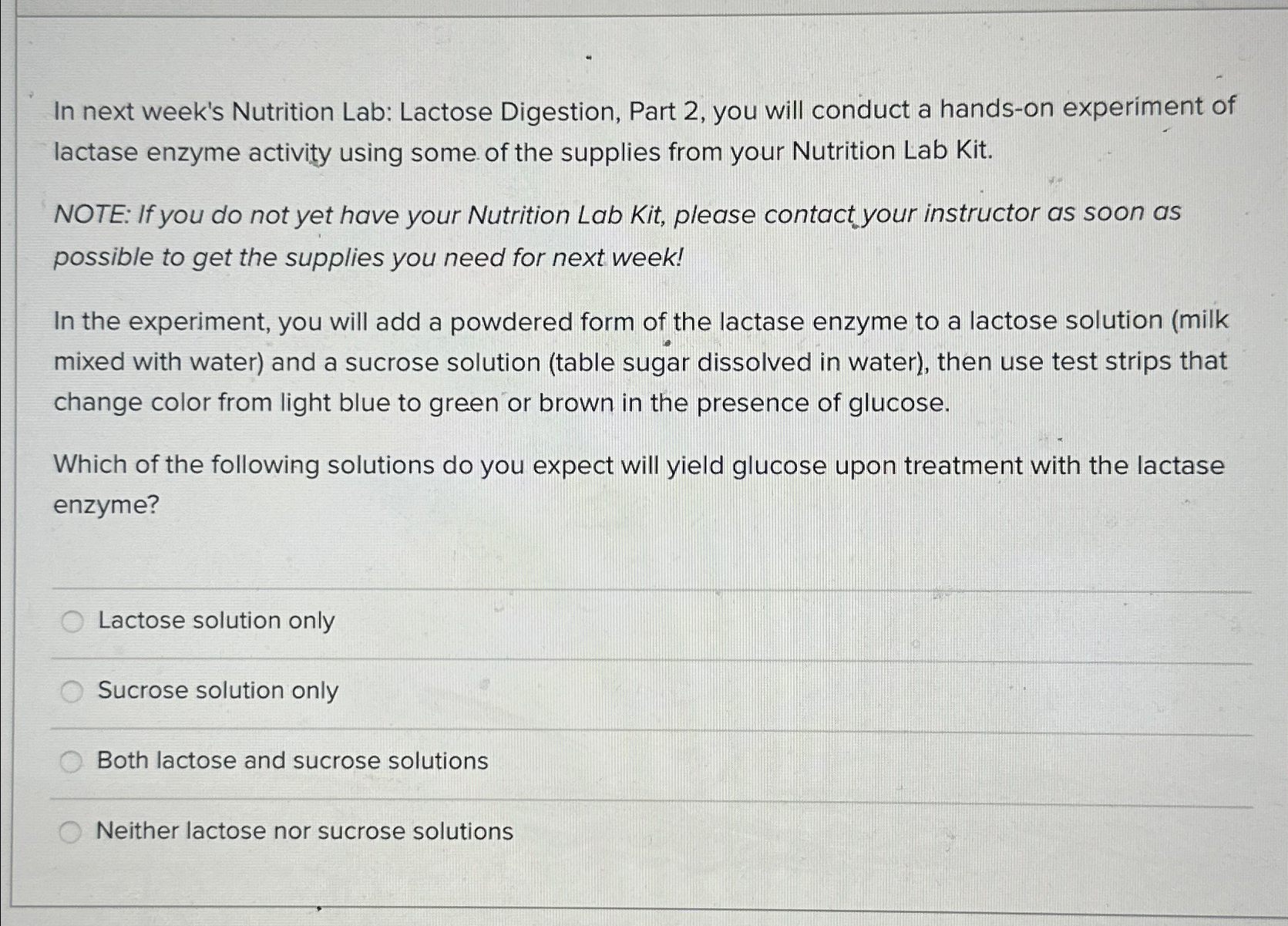 Solved In next week's Nutrition Lab: Lactose Digestion, Part | Chegg.com