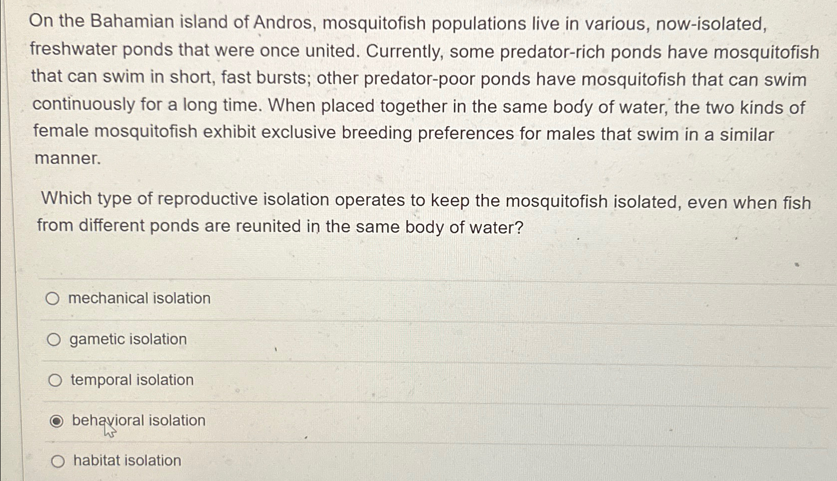 Solved On the Bahamian island of Andros, mosquitofish | Chegg.com