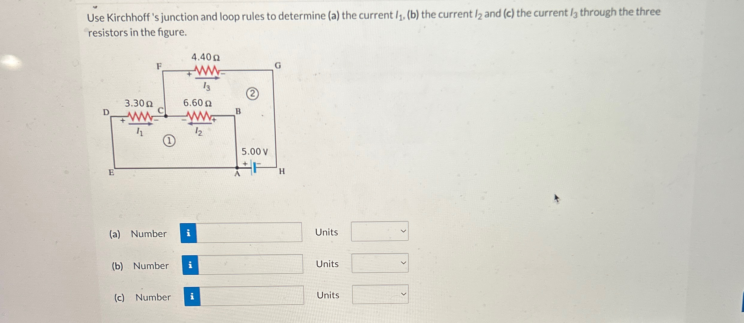 Solved Use Kirchhoff 's junction and loop rules to determine | Chegg.com