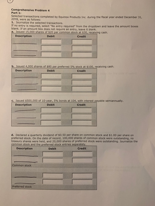 Solved Comprehensive Problem 4 Part 1: Selected transactions | Chegg.com